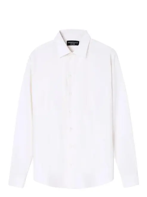 Emporio Armani Icon Shirt In Tropical Light Wool Canvas - White
