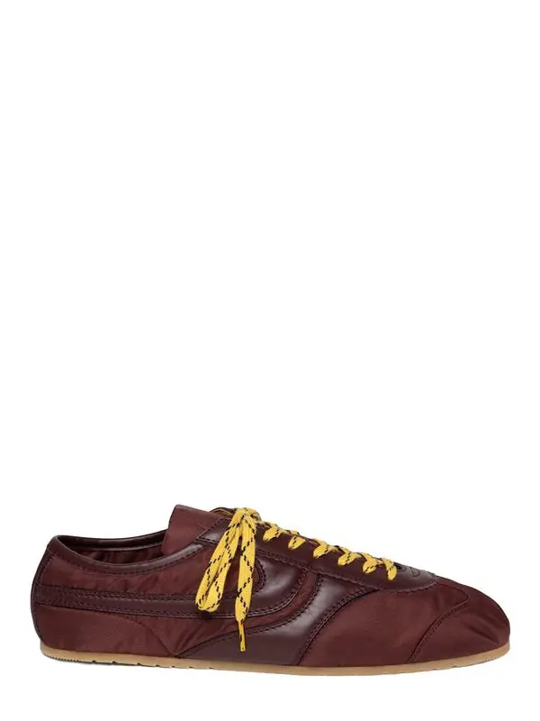 Dries Van Noten Nylon And Leather Low-top Sneakers - Bordeaux/yellow