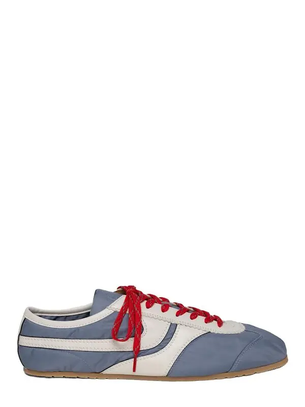 Dries Van Noten Nylon And Leather Low-top Sneakers - Light Blue/white
