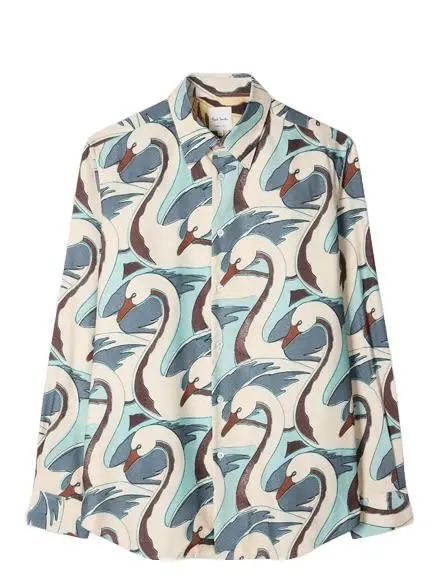 Paul Smith Swan' Print Viscose-blend Shirt - Blue