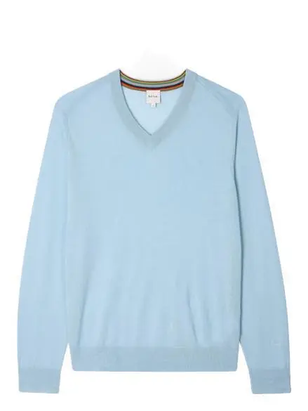 Paul Smith Sky Merino Wool V-neck Sweater - Blue