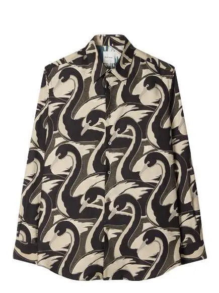 Paul Smith Swan' Print Viscose-blend Shirt - Black