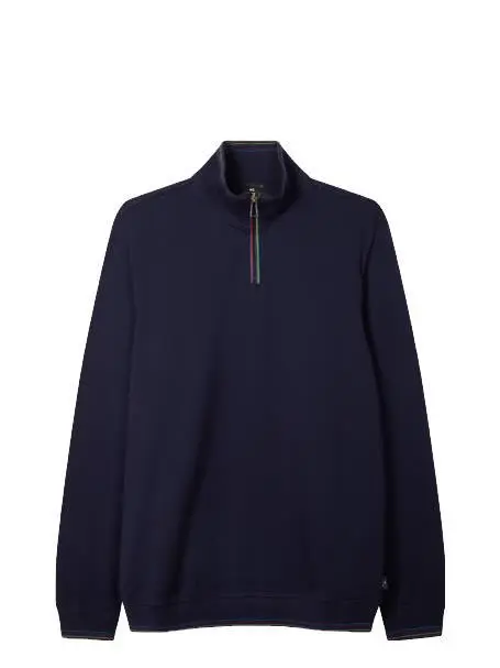 Paul Smith Cotton-blend 'sports Stripe' Quarter Zip Sweatshirt - Blue