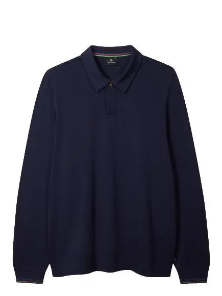Paul Smith Navy Cotton-modal Long-sleeve Polo Shirt - Blue
