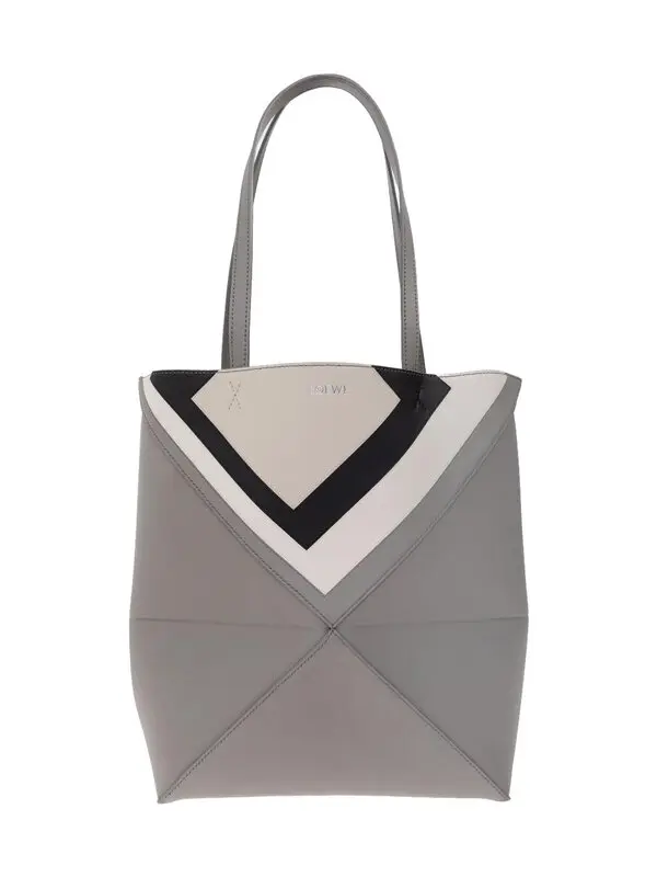Loewe Puzzle Fold Square Medium Leather Tote - Grey