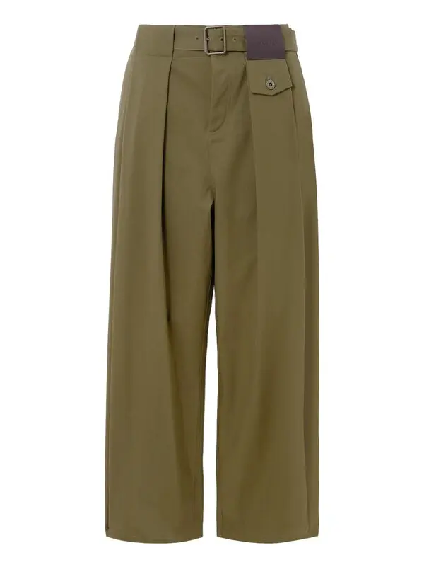 Loewe Belted Pleated Cotton And Silk-blend Pants - Green