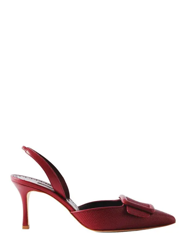 Manolo Blahnik Mayslibi 70 Lizard-effect Leather Slingback Pumps - Red