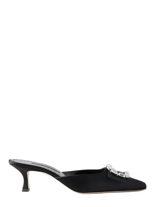 Manolo Blahnik Mayjou 50 Crystal-embellished Satin Mules - Black