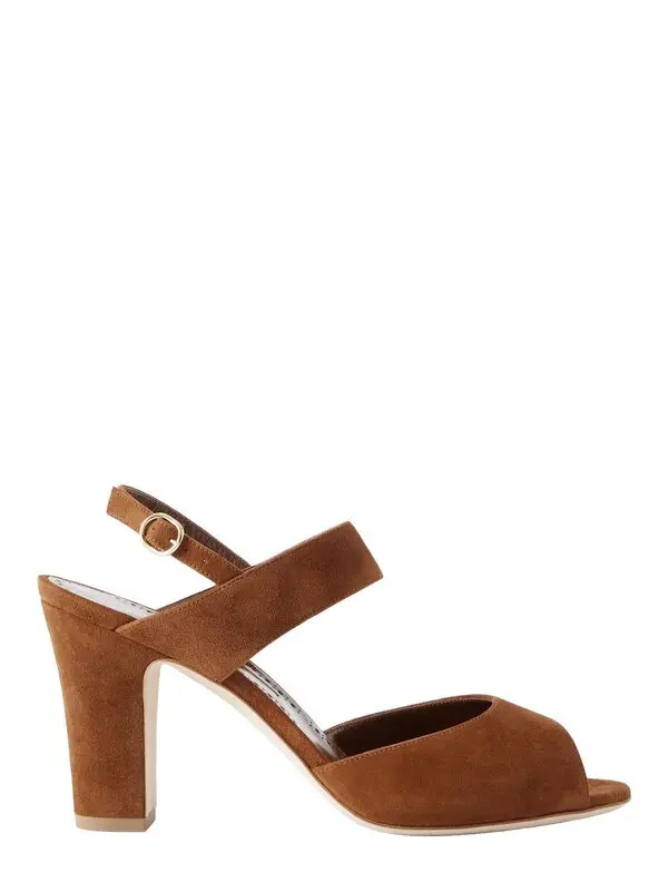 Manolo Blahnik Khiko 90 Suede Slingback Sandals - Brown