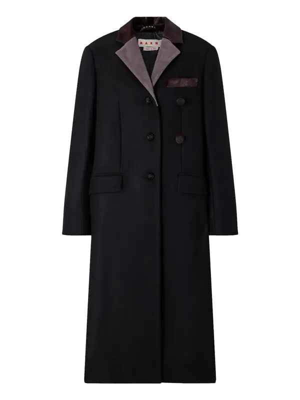 Marni Embroidered Calf Hair And Suede-trimmed Wool Coat - Black