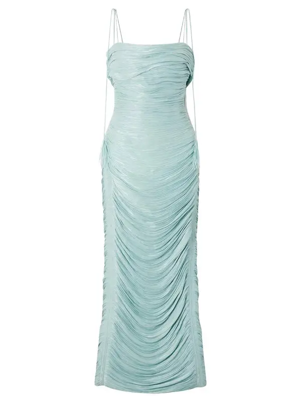 MARMAR HALIM Ruched Pleated Satin Gown - Blue