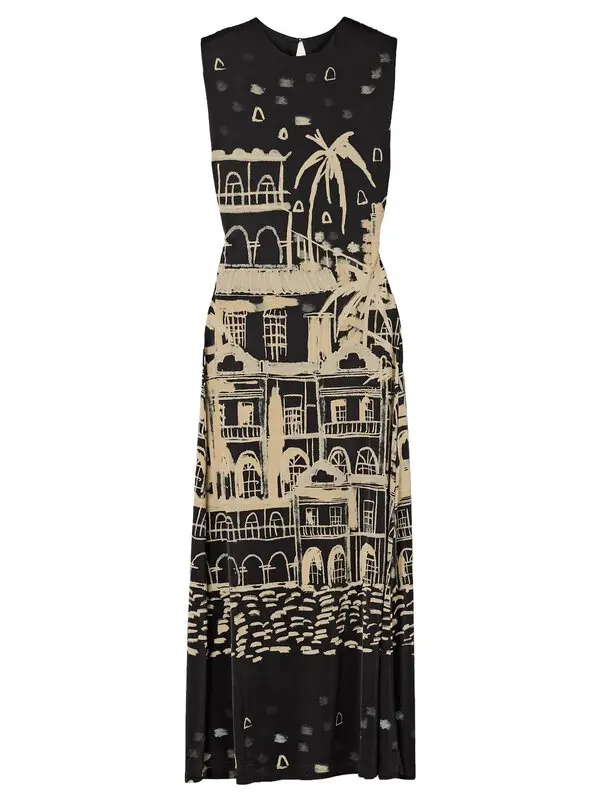 Johanna Ortiz Printed Satin-jersey Maxi Dress - Black