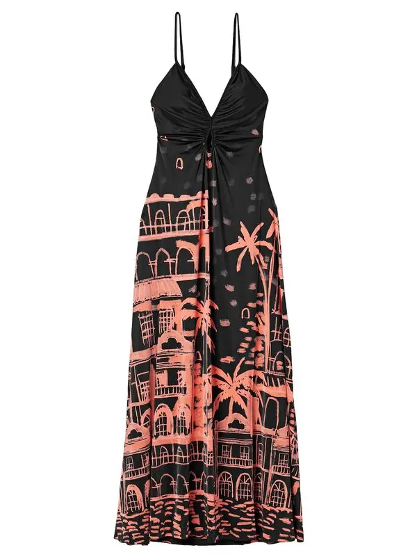 Johanna Ortiz Nuestra Tierra Ruched Printed Maxi Dress - Black