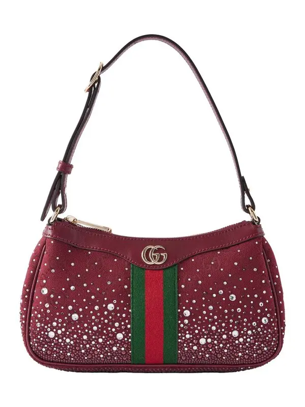 Gucci Ophidia Crystal-embellished Shoulder Bag - Burgundy