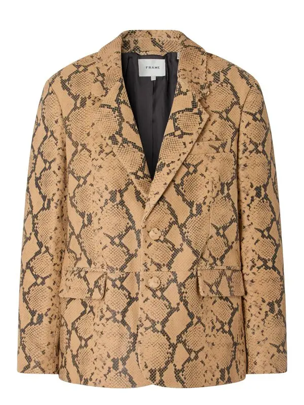 FRAME Snake-effect Leather Blazer - Neutrals