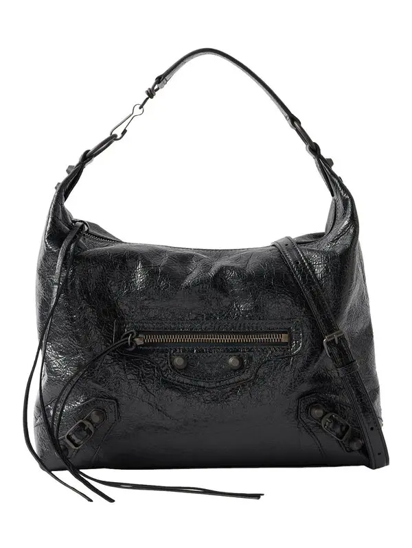 Balenciaga Le City Small Embellished Textured-leather Shoulder Bag - Black