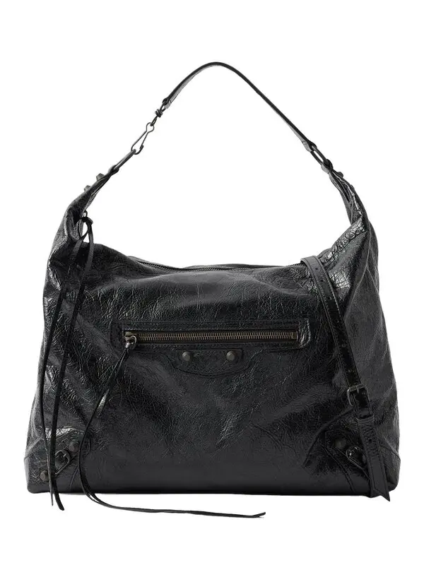 Balenciaga Le City Medium Embellished Textured-leather Shoulder Bag - Black