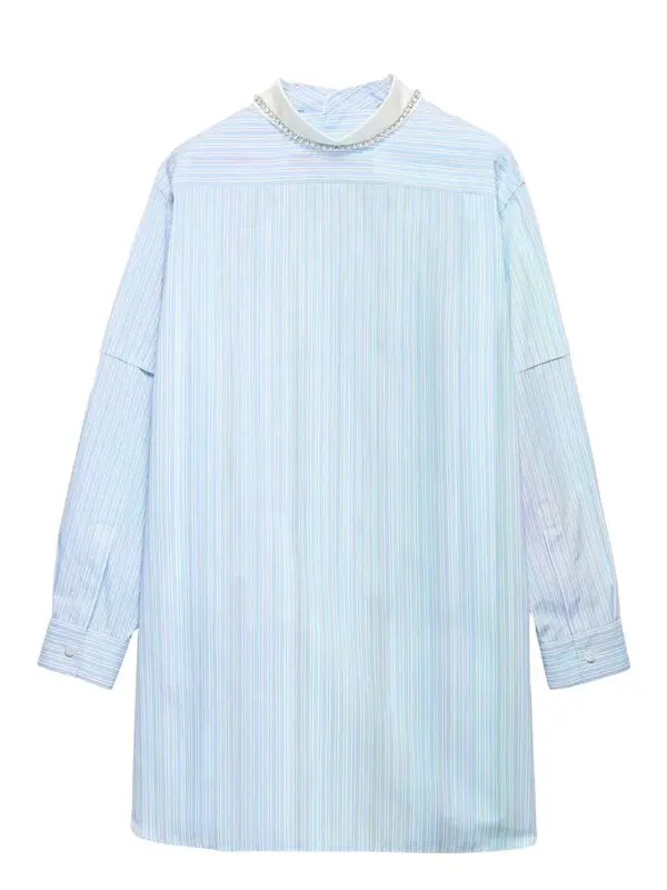 Prada Striped Embroidered-collar Blouse - Blue
