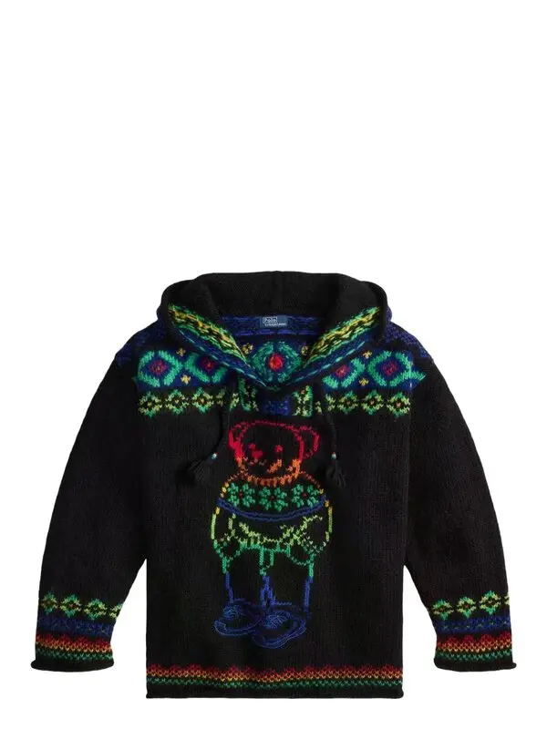 Polo Ralph Lauren Bear-intarsia Hooded Sweater - Black