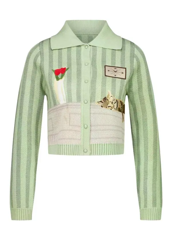 HOUSE OF SUNNY Cat-design Cardigan - Green