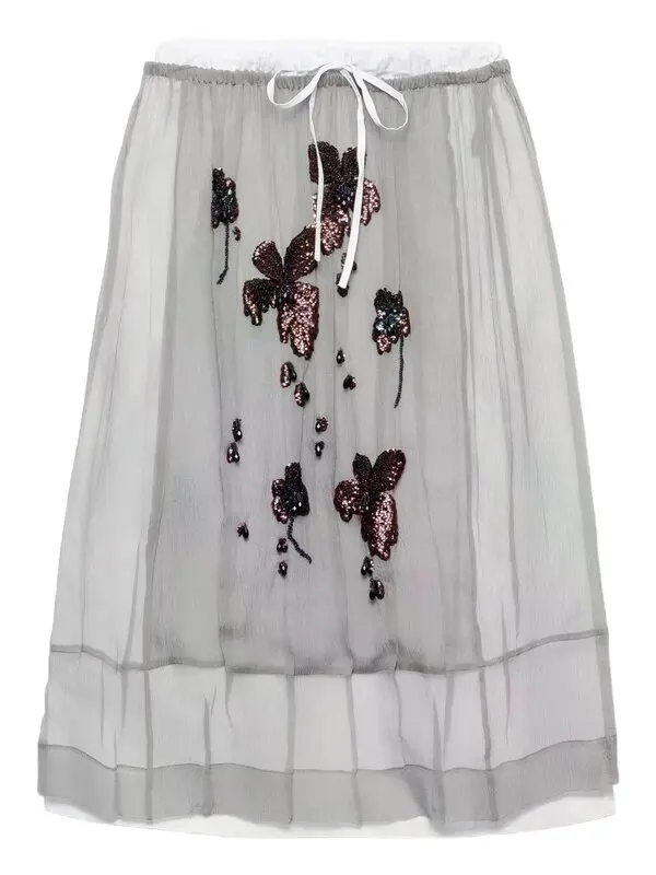 Prada Floral Embroidered Midi Skirt - Grey