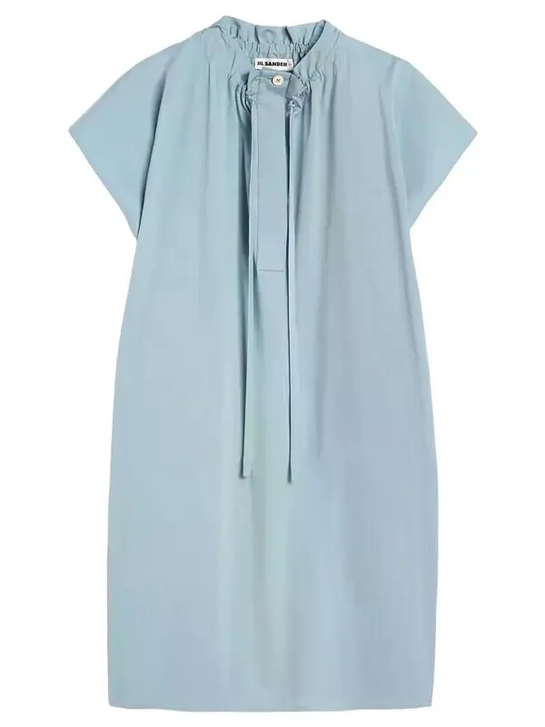 JIL SANDER Midi Poplin Dress With Drawstring - Blue