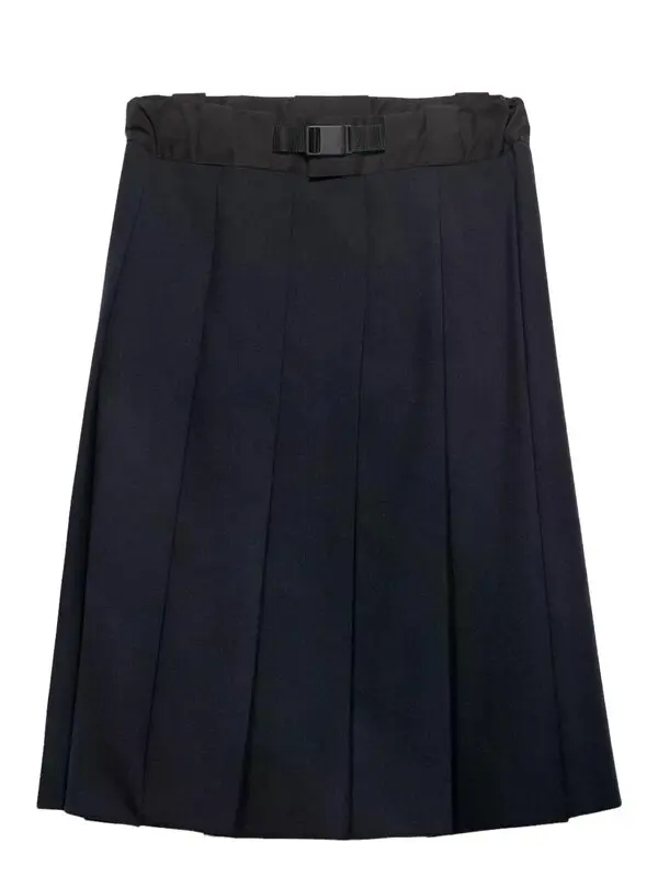 Prada Pleated Buckle-belt Midi Skirt - Blue