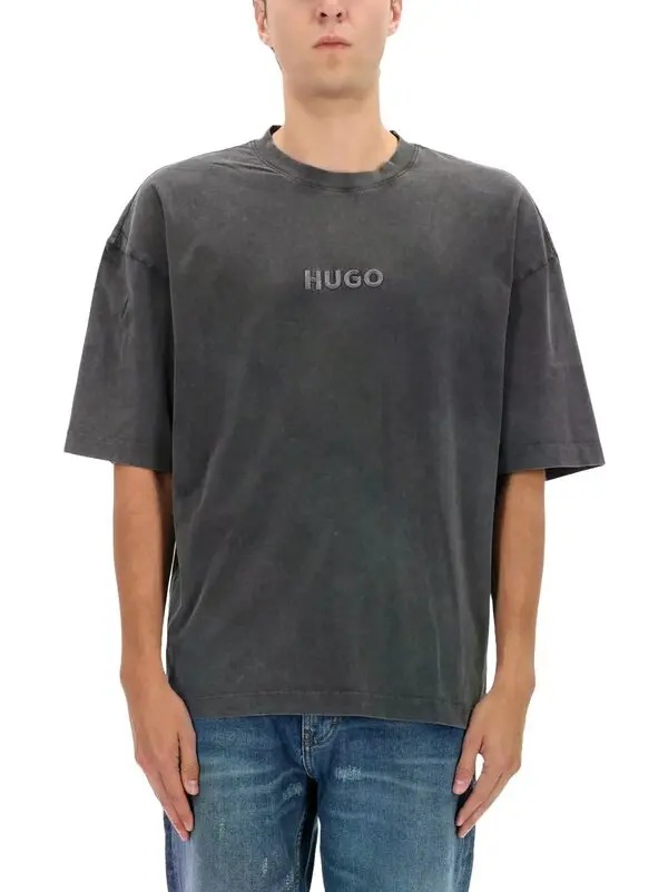 Hugo Logo-embroidered T-shirt - Grey
