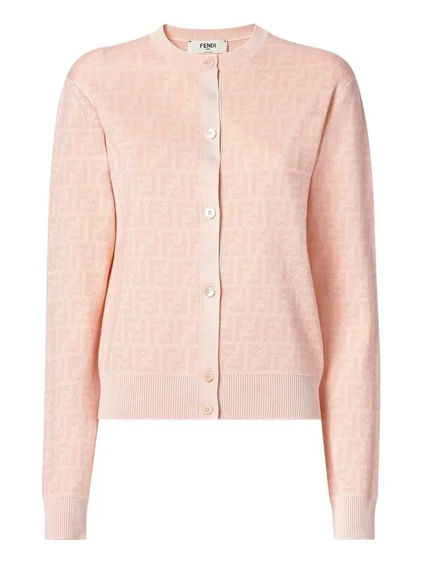 Fendi Cardigan In Ff Motif Jacquard - Pink