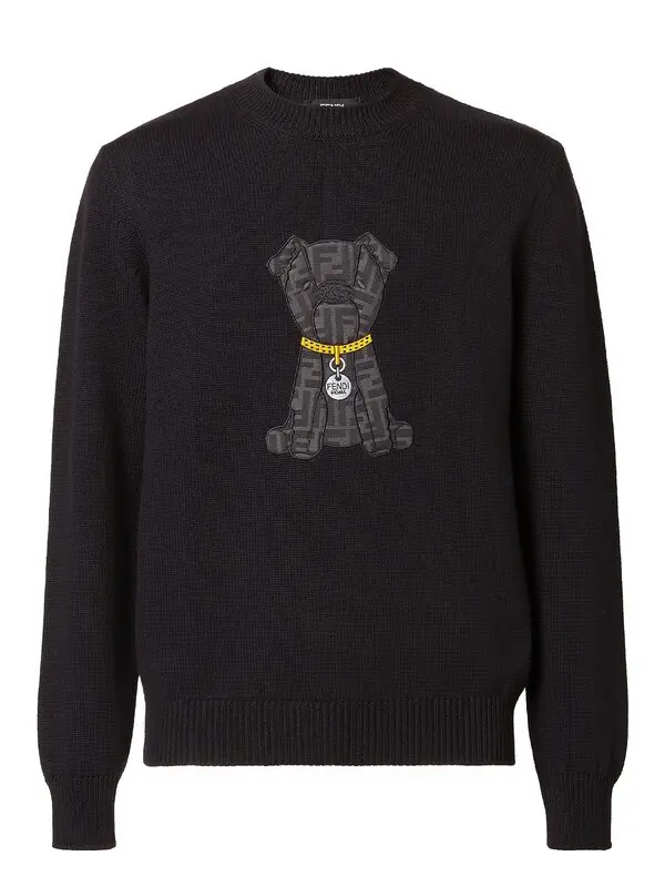 Fendi Ff Jacquard Patch Wool Pullover - Black
