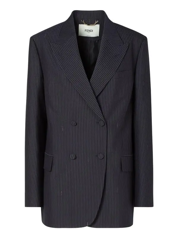 Fendi Double-breasted Pinstripe Wool Blazer - Blue