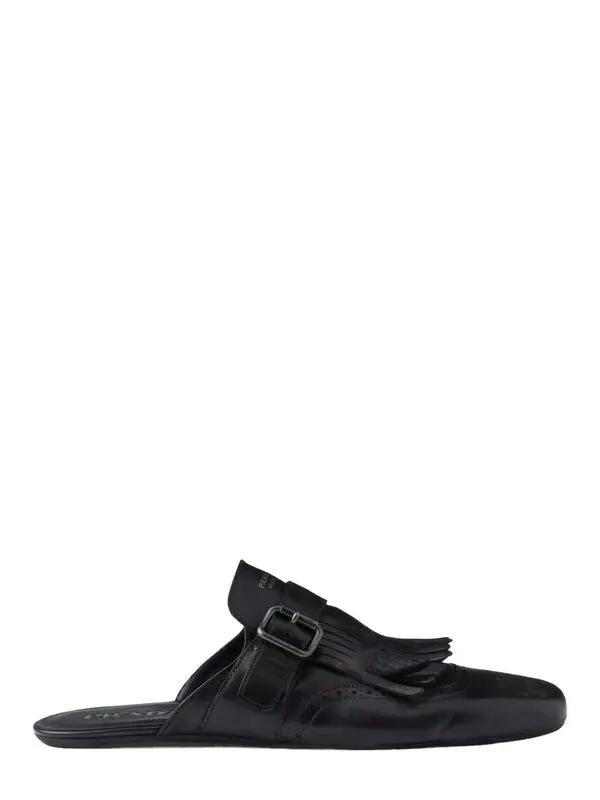 Prada Shuffle Fringed Perforated Mules - Black