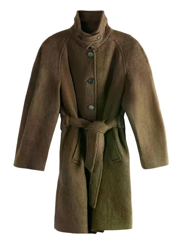AMOMENTO Belted Button Coat - Brown