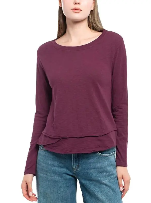 WILT CLOTHING Long Sleeve Mock Layer Tee - Dark Fig