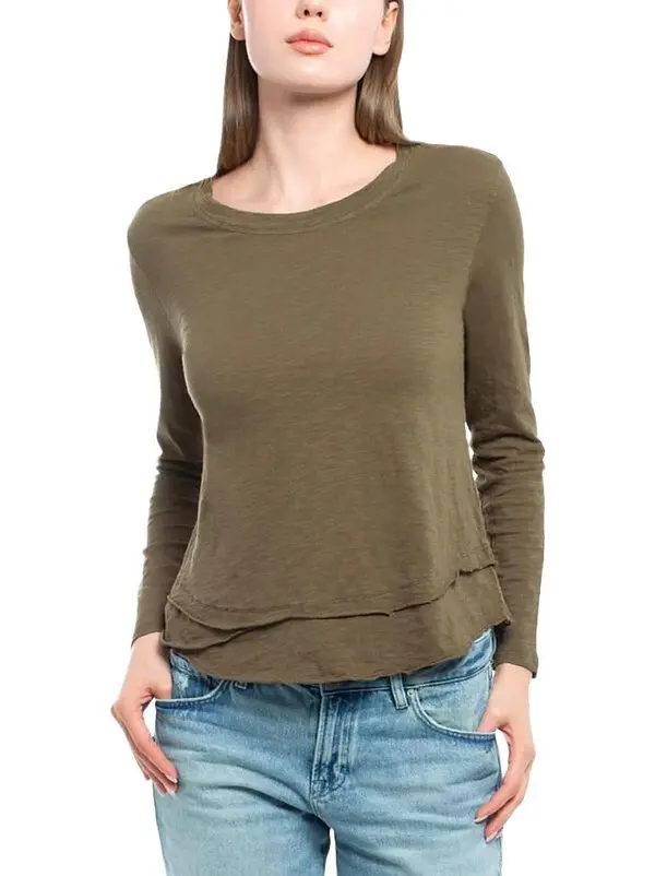 WILT CLOTHING Long Sleeve Mock Layer Tee - Dark Olive