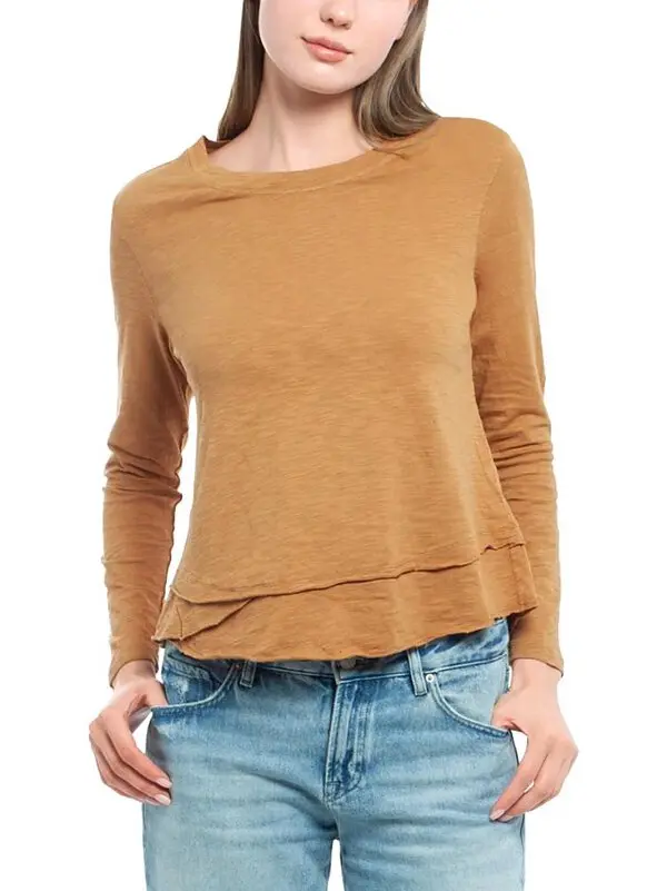 Wilt Long Sleeve Layered Mock Neck Tee - Medium Brown