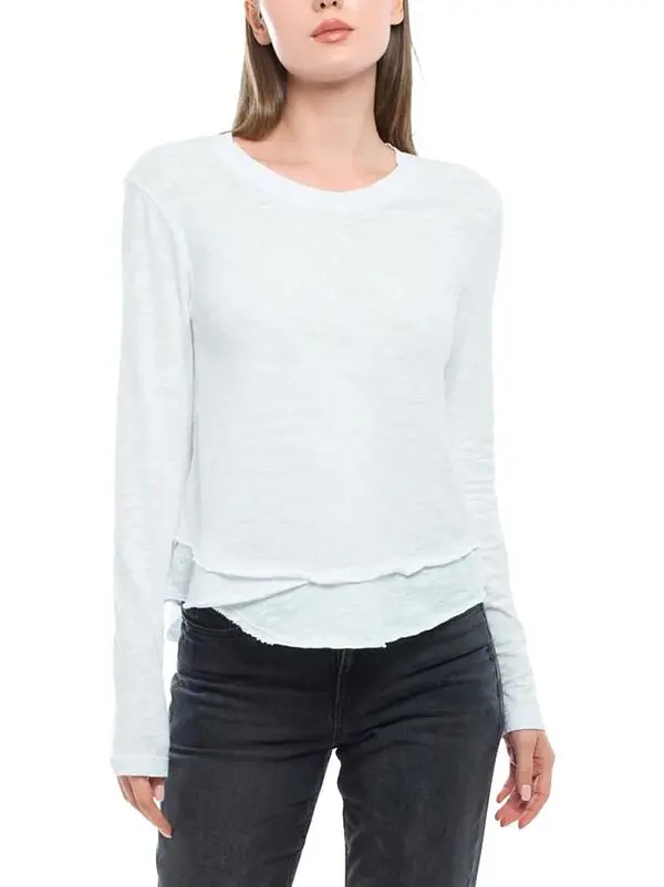 WILT CLOTHING Long Sleeve Mock Layer Tee - White
