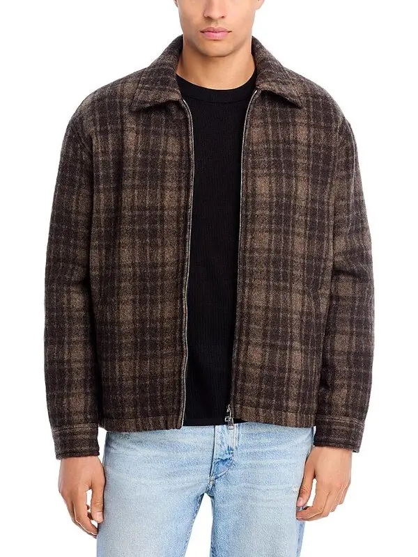 FRAME Tweed Wool Trucker Jacket - Brown Plaid