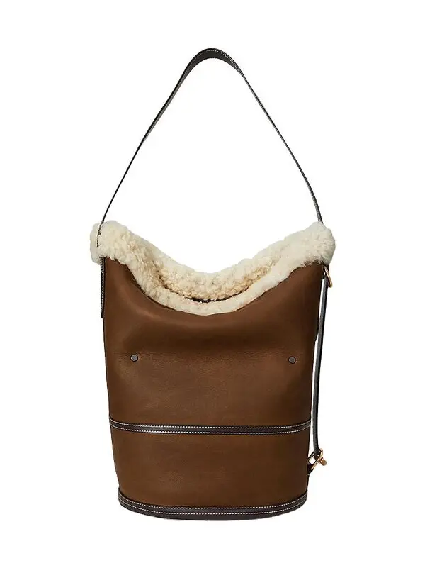 Polo Ralph Lauren Bellport Shearling Sling Bucket Bag - Luggage Brown/cream
