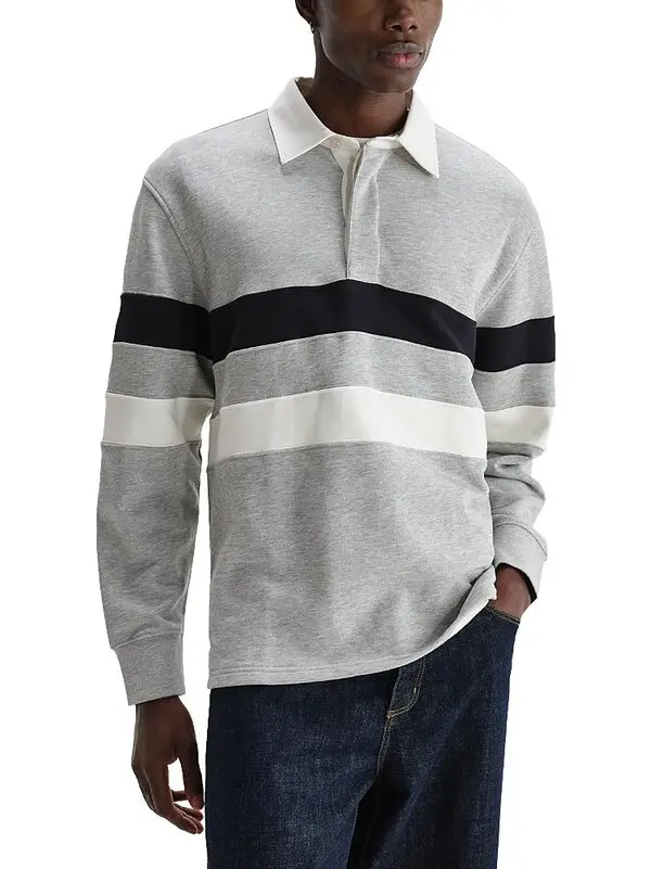 WAX LONDON Rowhill Long Sleeve Rugby Shirt - Grey Marl Stripe