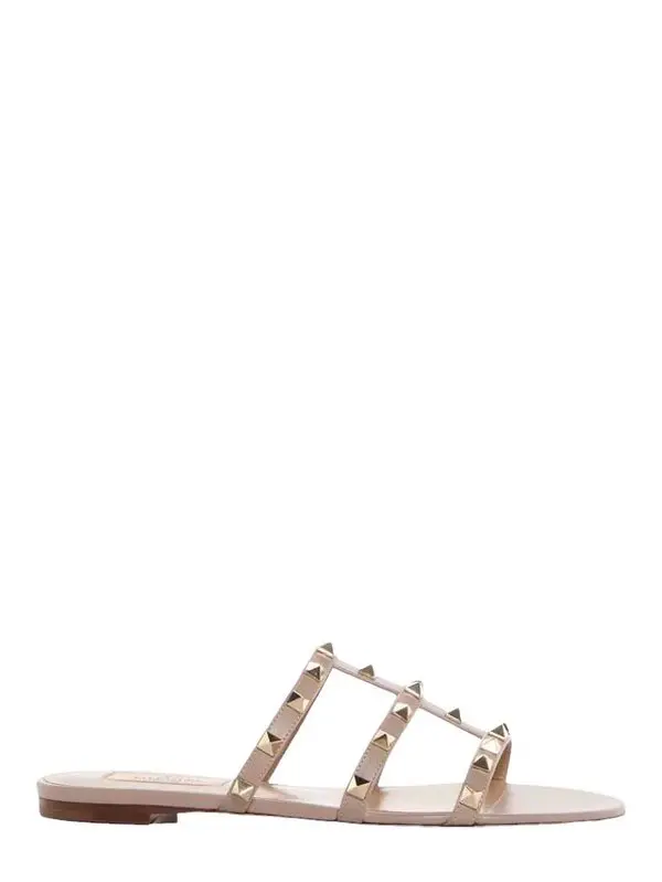 Valentino Garavani Rockstud Slide Sandals - Poudre/gold