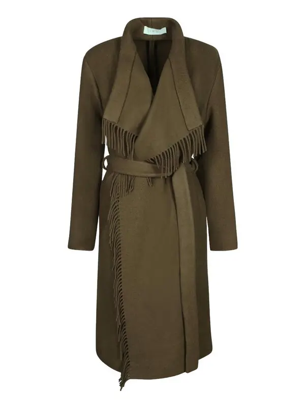 IRO PARIS Long Coat With Shawl Collar And Fringe - Green