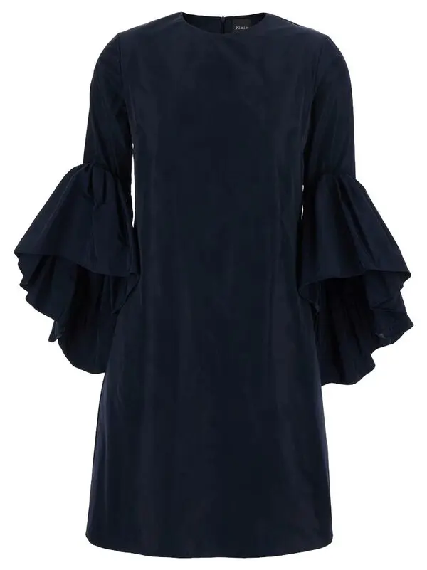 PLAIN Dress With Draped Sleeves - Blue