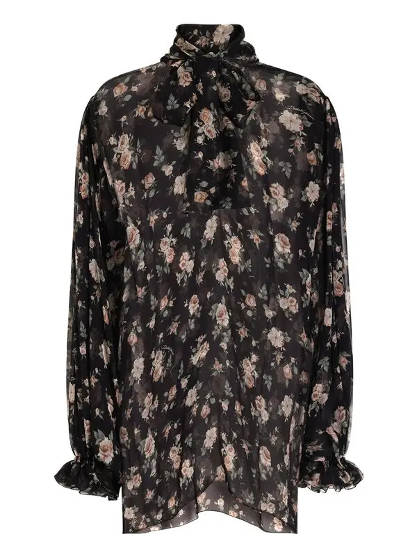 Dolce & Gabbana Vintage Rose-print Chiffon Top - Multicolor