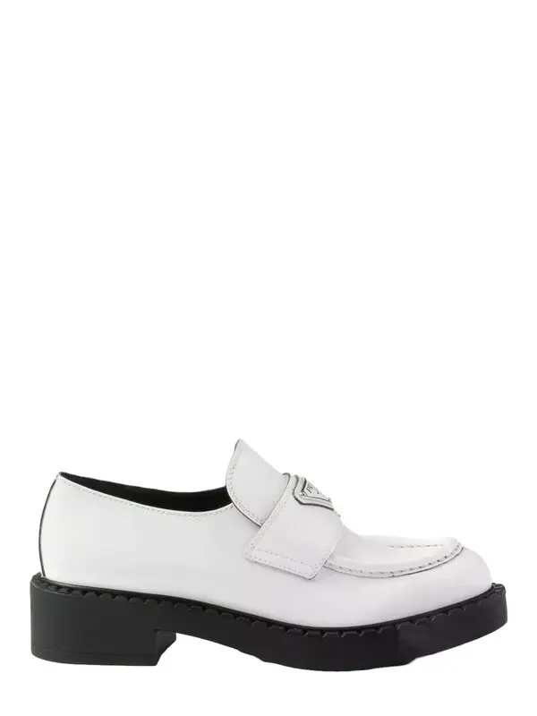 Prada Triangle-logo Leather Loafers - White