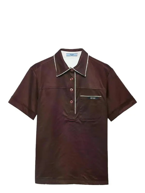 Prada Patch-pocket Raw-cut Polo Top - Brown