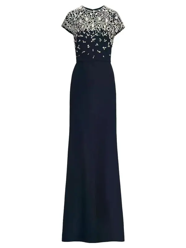 Oscar De La Renta Mosaic-pattern Embroidered Gown - Blue