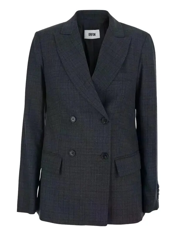GRIFONI Double-breasted Checked Blazer - Grey
