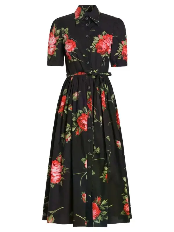 Dolce & Gabbana Floral-print Belted Midi Dress - Black