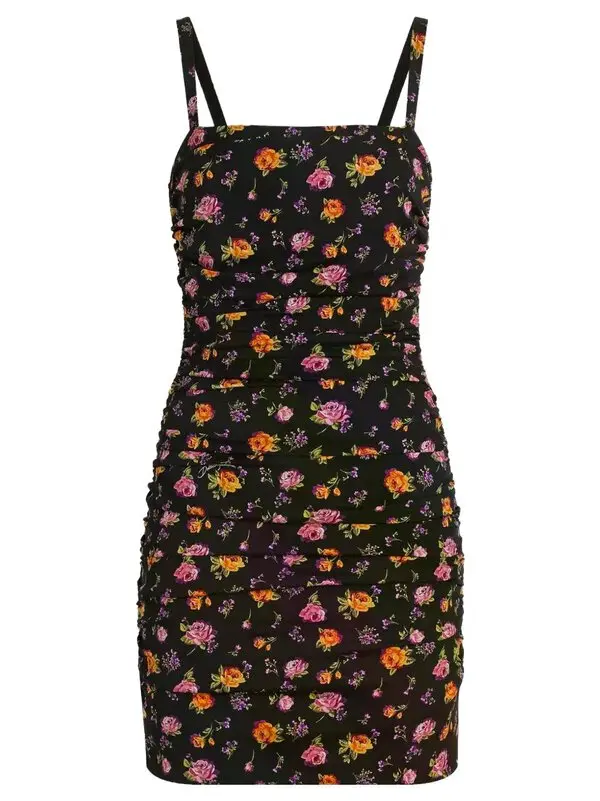 Dolce & Gabbana Floral Print Ruched Mini Dress - Black
